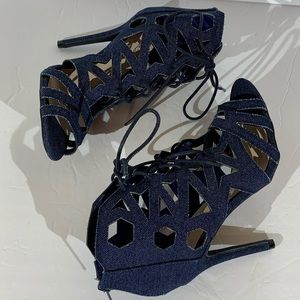 Qupid | Shoes | Qupid Denim Cut Out Design Open Toe Heels 6 | Poshmark